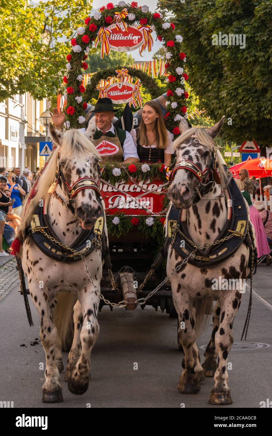 Villach, Austria - August 4th, 2018: A traditional beer carriage drawn ...