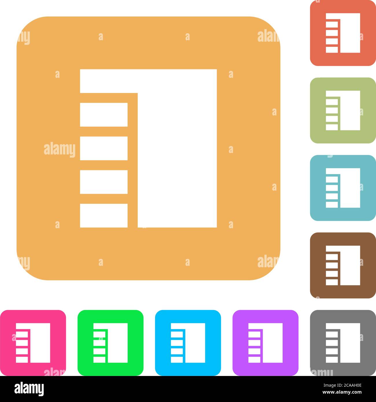 Vertical tabbed layout active flat icons on rounded square vivid color ...