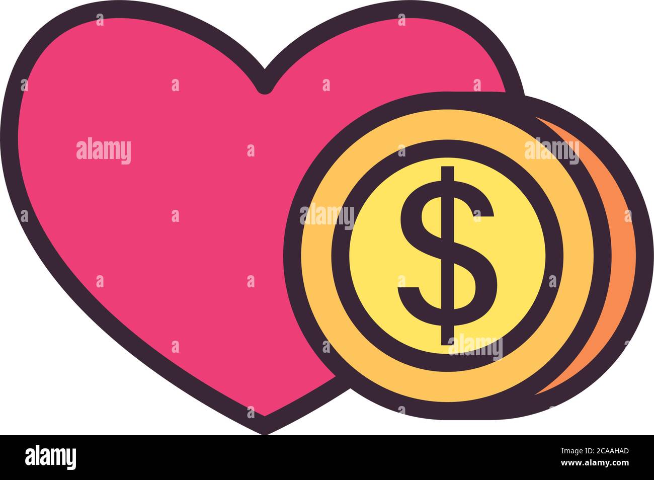 heart with dollar coin line and fill style icon design of Charity ...
