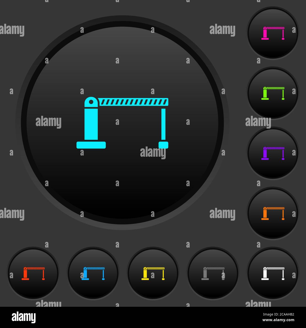 Closed barrier dark push buttons with vivid color icons on dark grey background Stock Vector ...