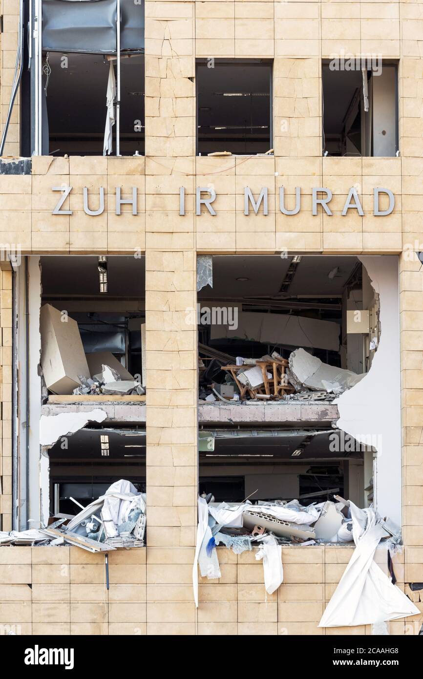 Offices with shattered windows after a massive explosion shook Beirut ...