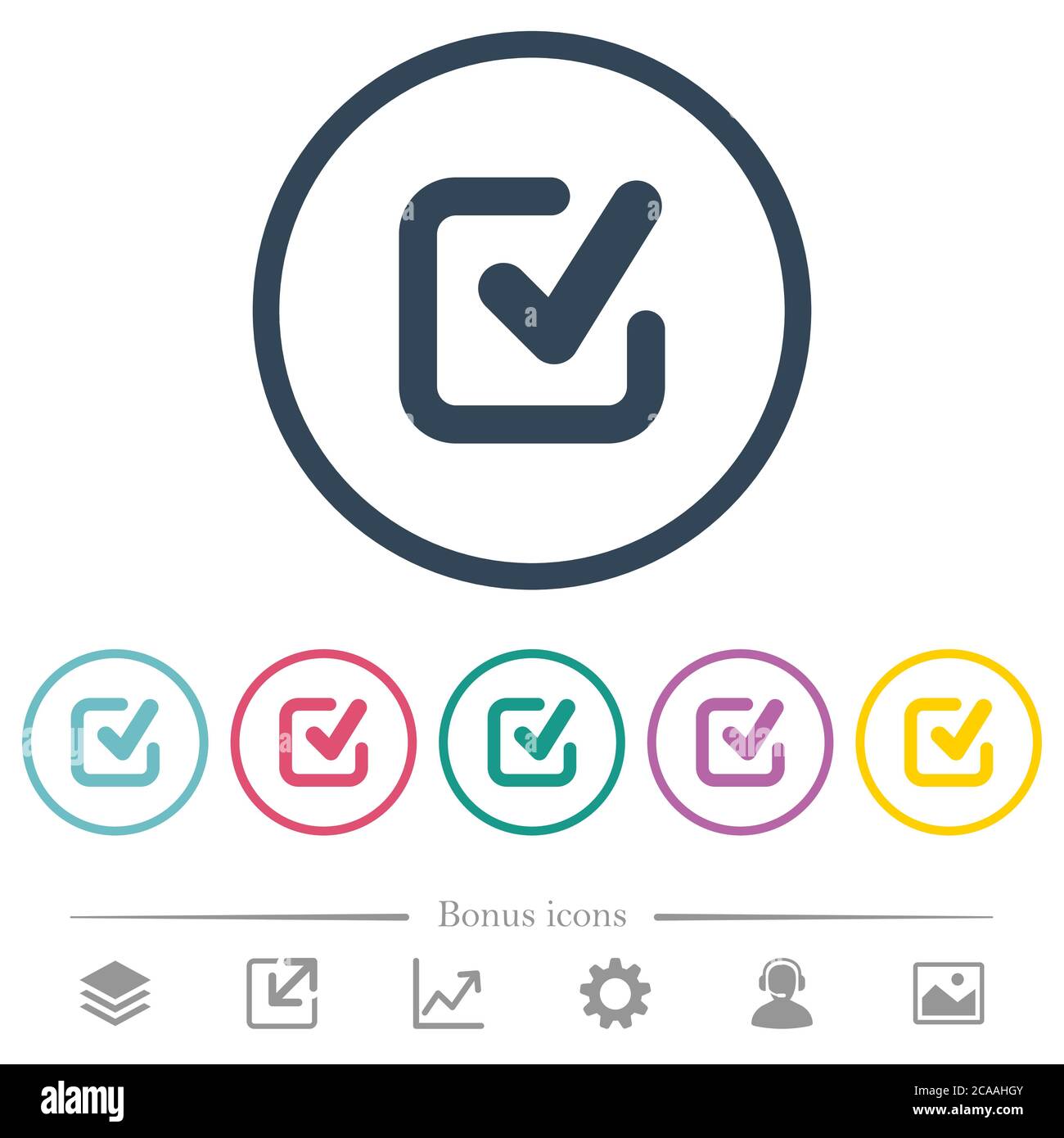 Checkmark flat color icons in round outlines. 6 bonus icons included ...