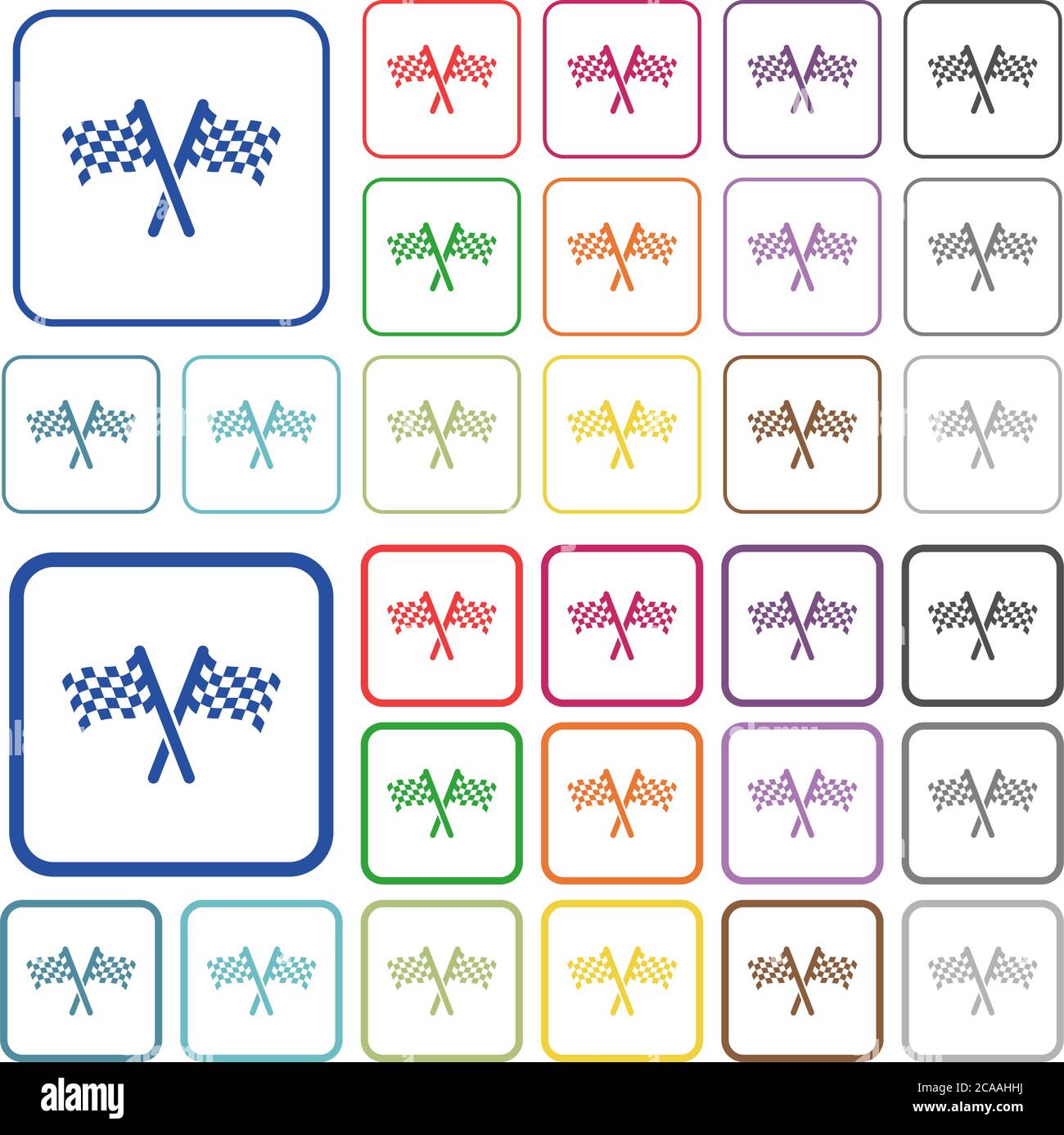 Two chequered flags color flat icons in rounded square frames. Thin and ...