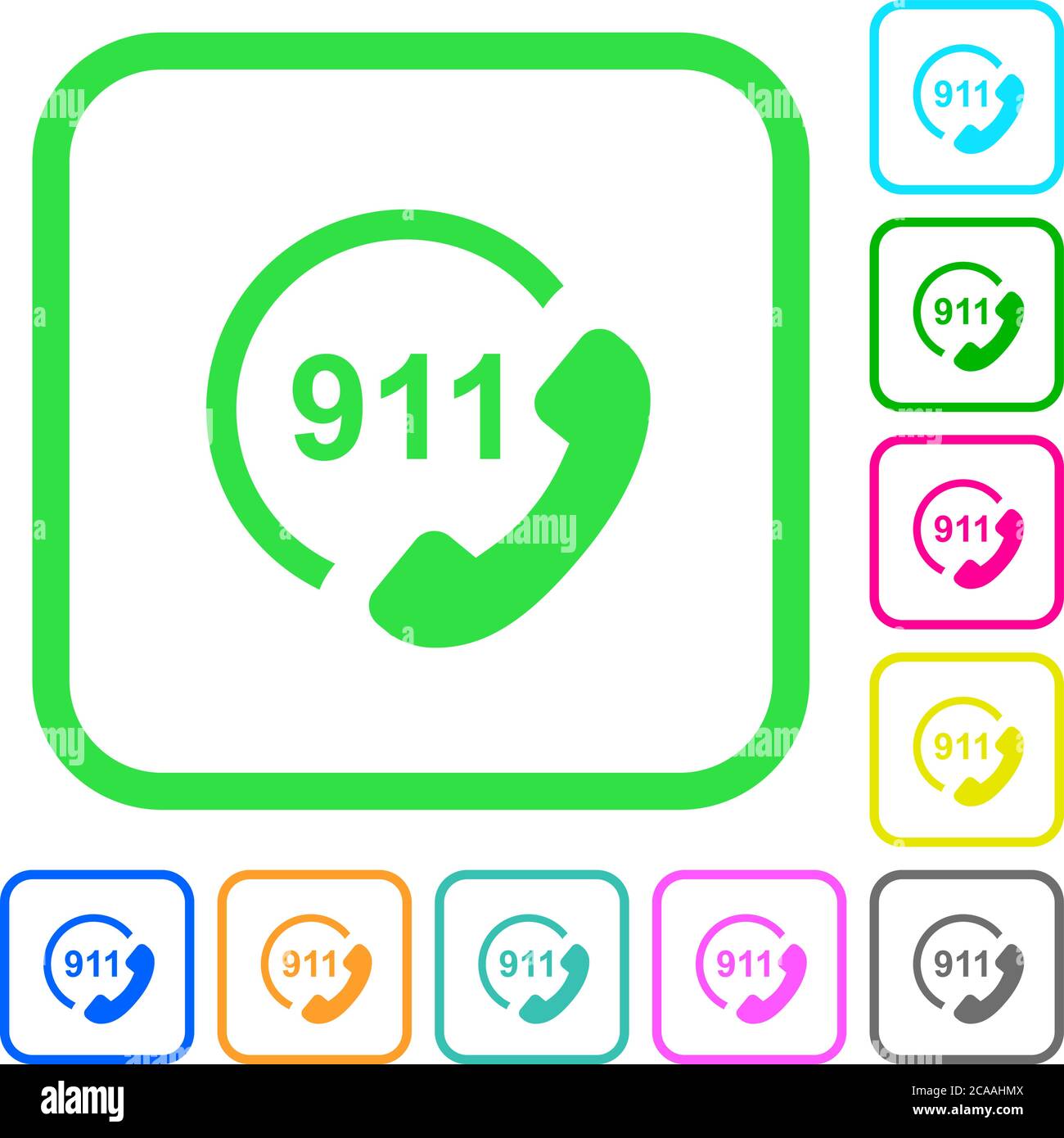 Emergency call 911 vivid colored flat icons in curved borders on white ...