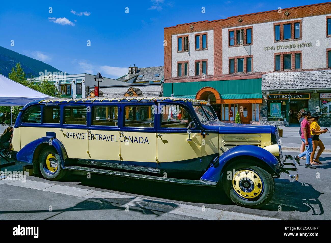 Vintage Brewster limousine coach, Banff townsite, Banff National Park ...