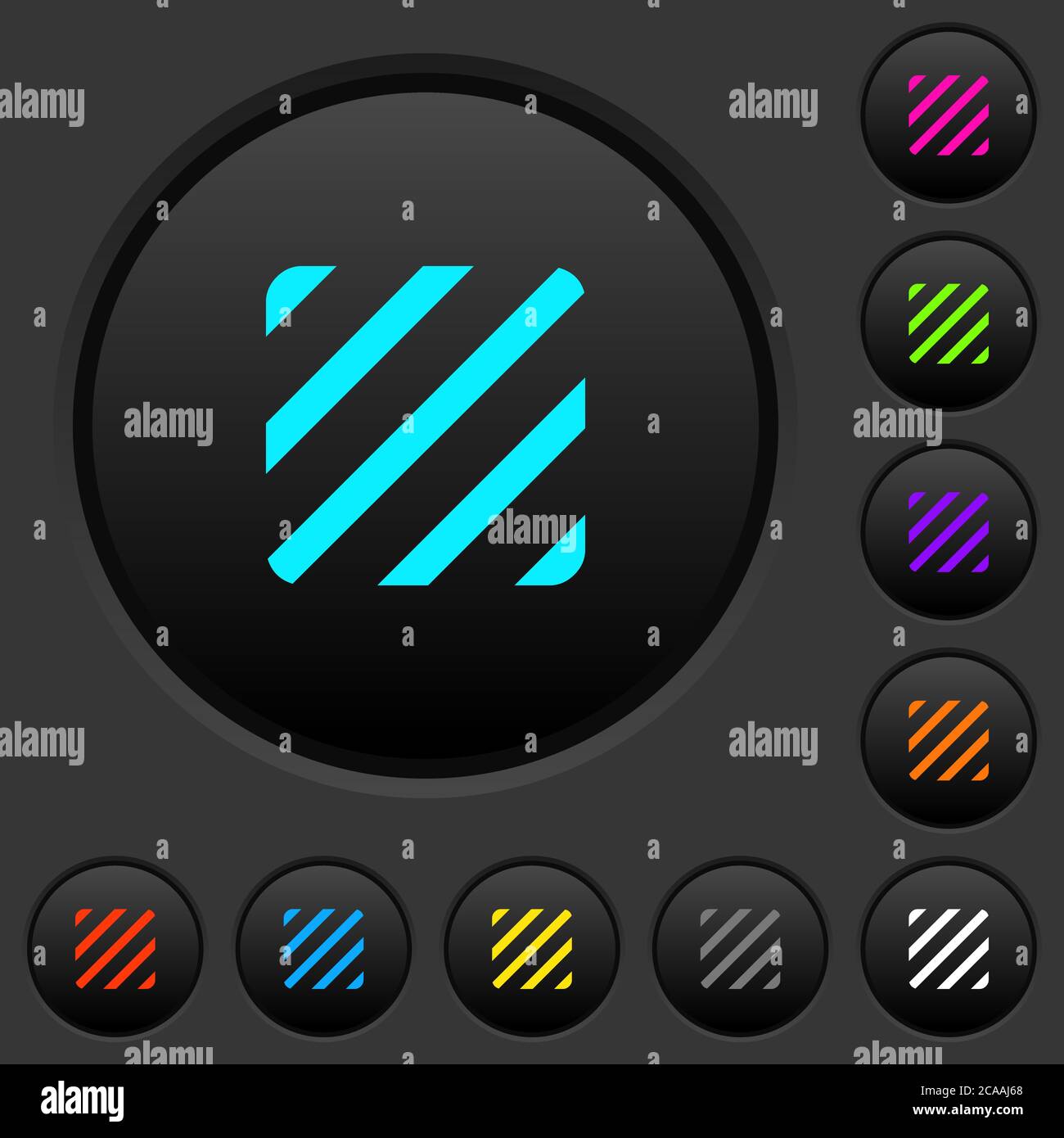 Texture dark push buttons with vivid color icons on dark grey ...