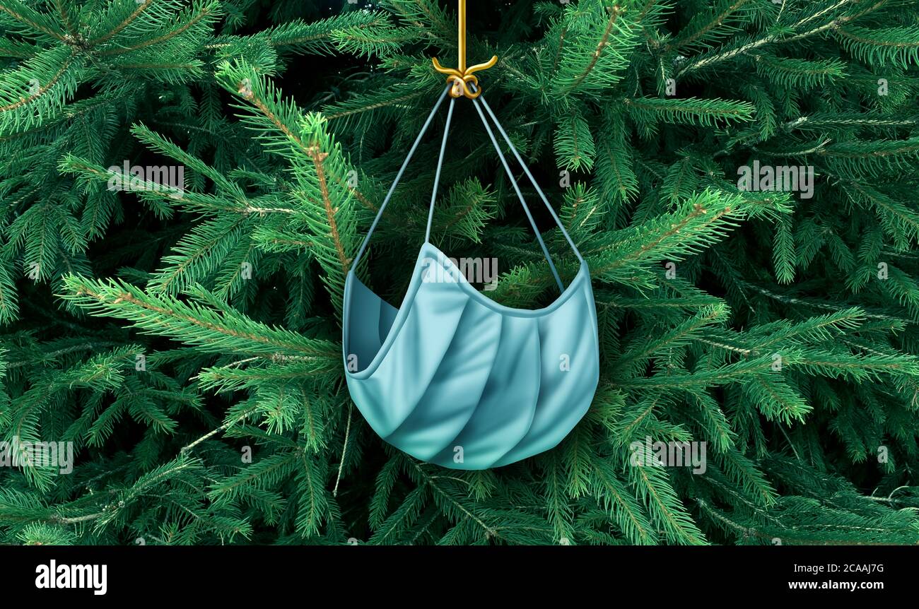 Christmas tree with a face mask as a holiday ornament or festive winter ...