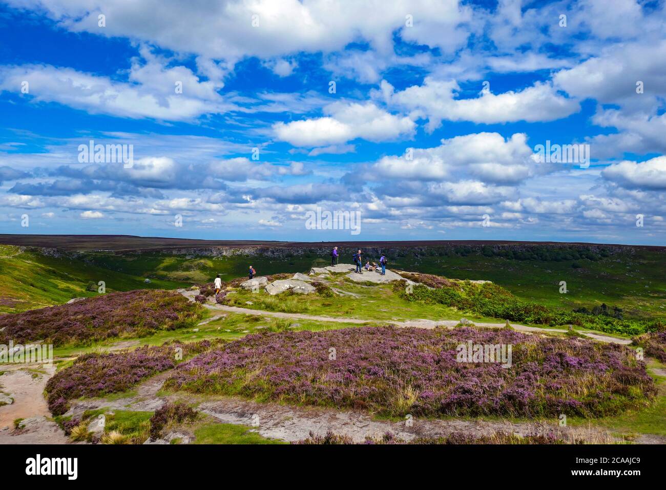 Family group on Higgar Tor, The purple heather and bracken on the moors ...