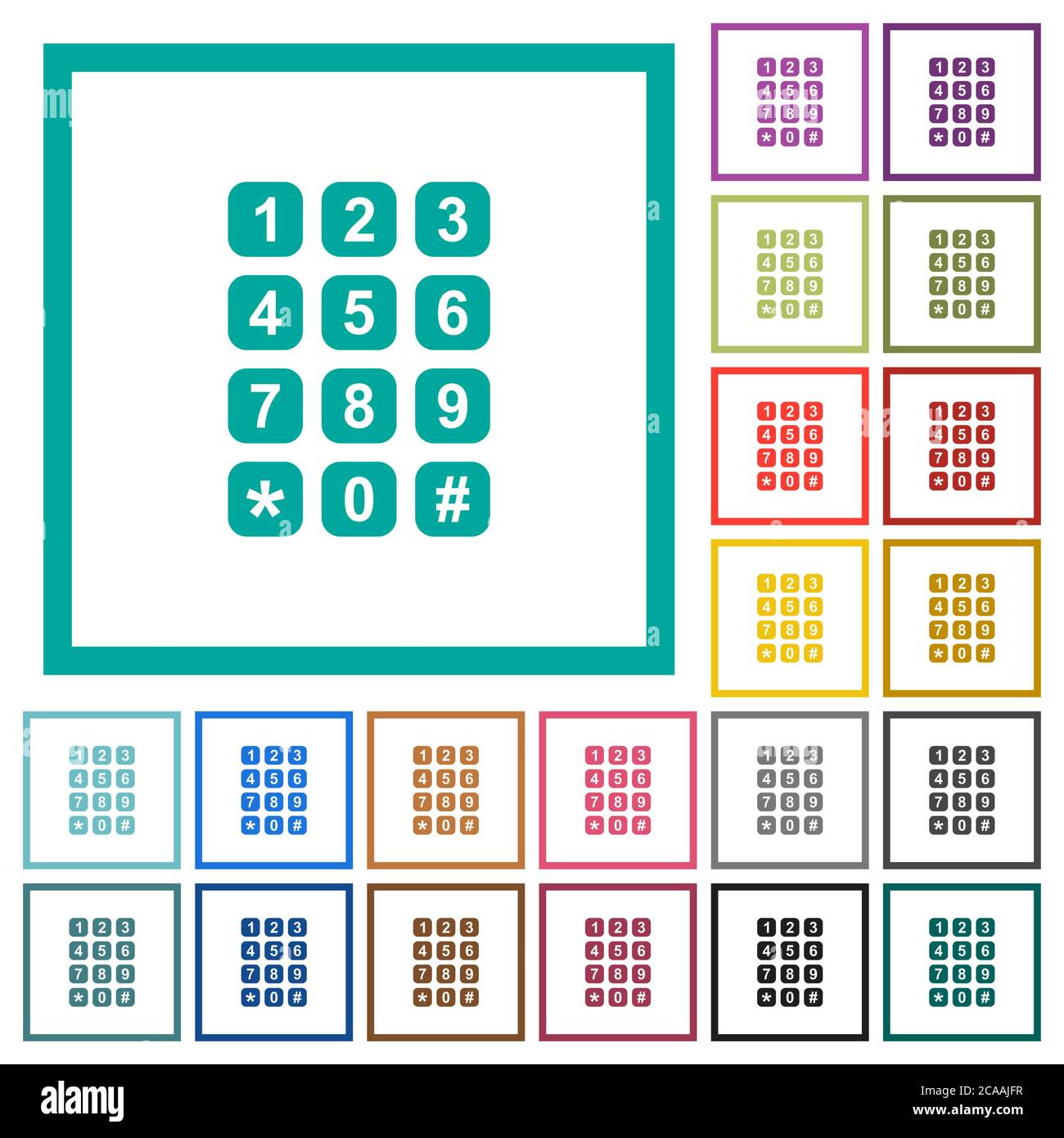 Numeric keypad flat color icons with quadrant frames on white background Stock Vector Image ...