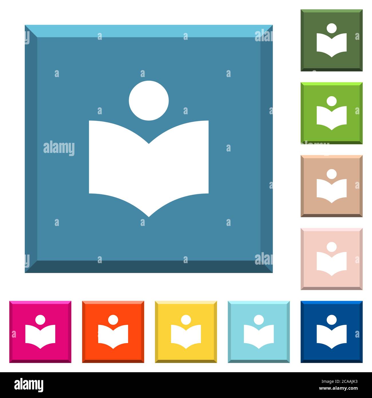 Library white icons on edged square buttons in various trendy colors ...