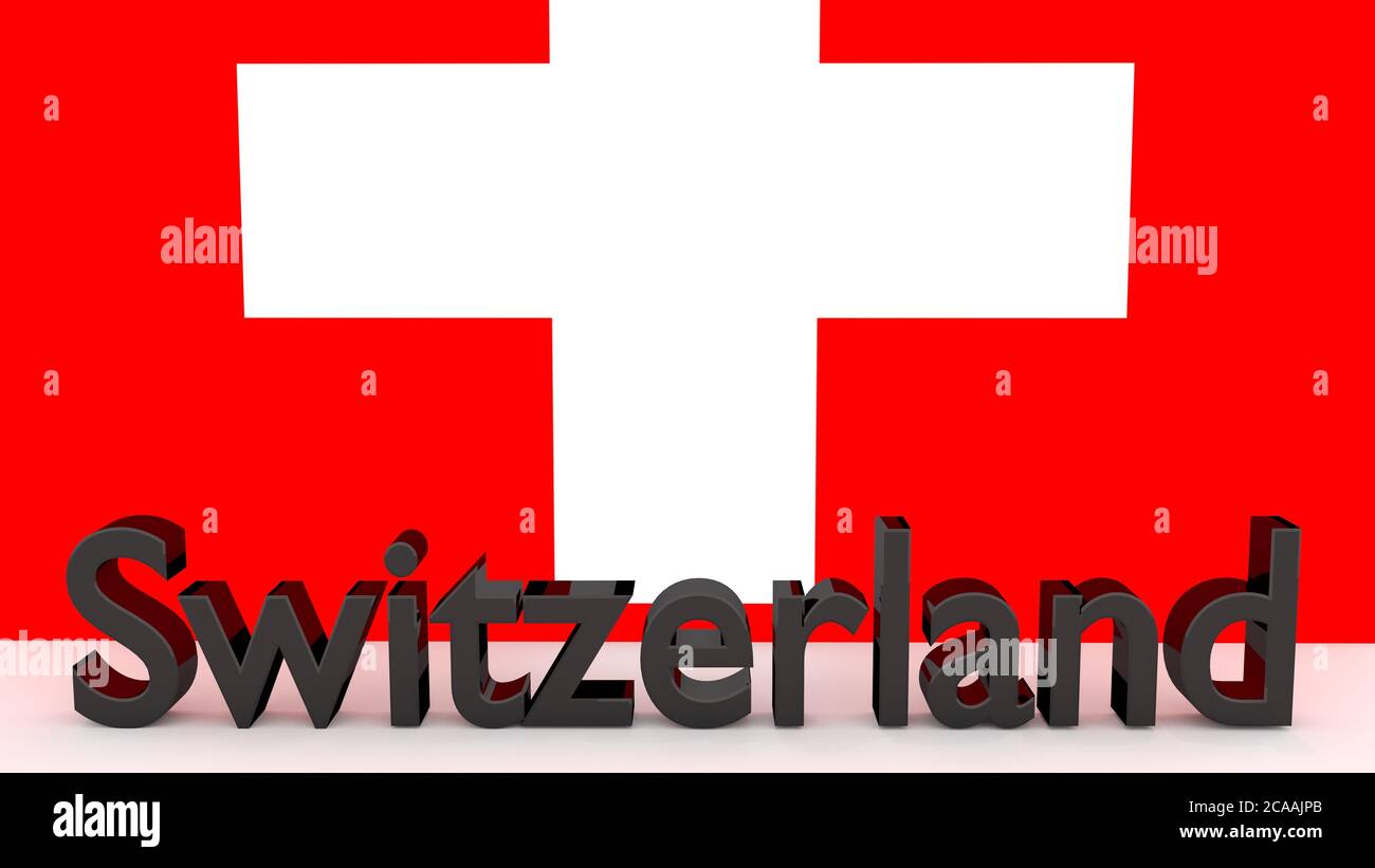 3d rendering illustration of Switzerland flag with its name written in ...