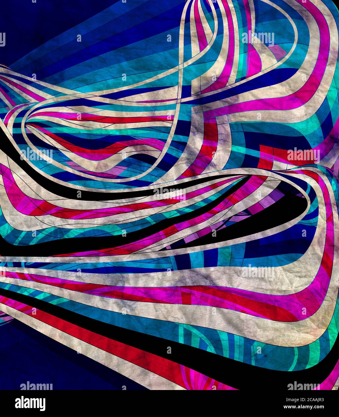 Beautiful retro watercolor illustration with different wavy objects ...