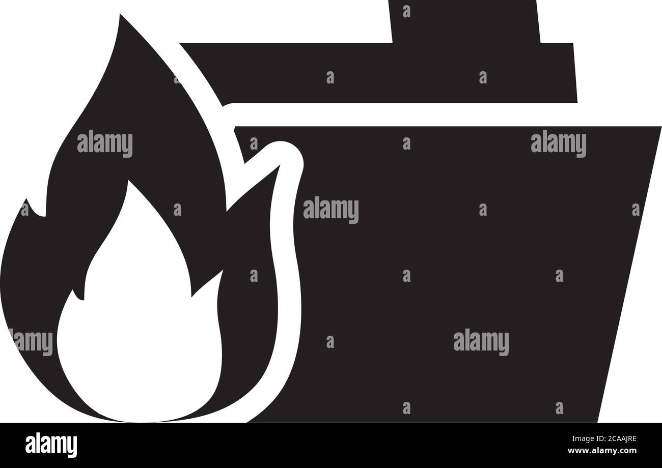 cyber security concept, file folder with fire flame icon over white ...