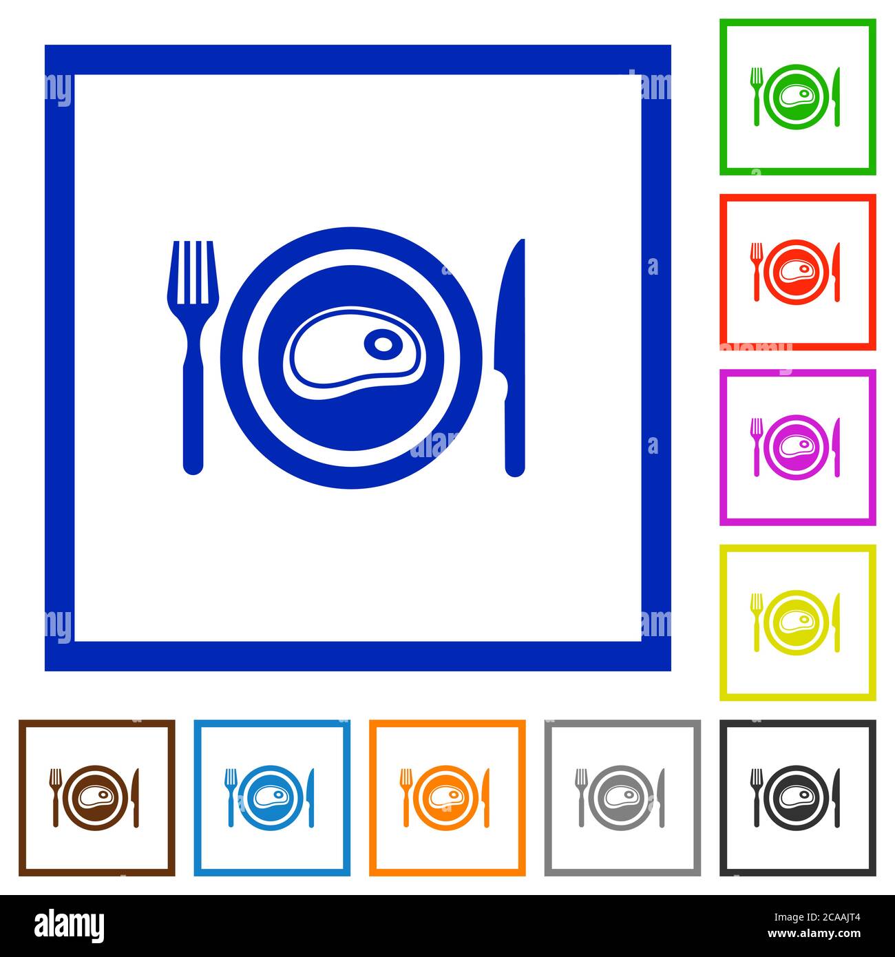 Steak for lunch flat color icons in square frames on white background ...