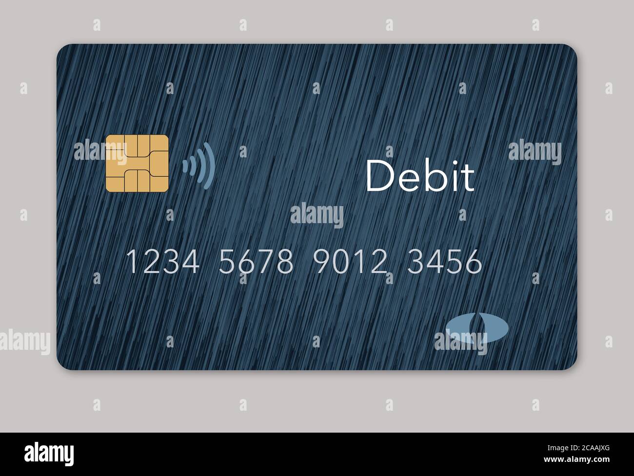 Here is a mock generic debit card with light blue slashing lines over a ...