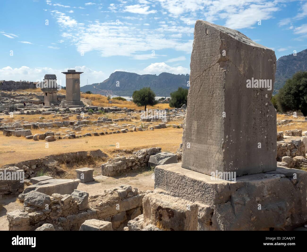 Antique ancient Xanthos ruins. Amphitheater, Harpy monument, UNESCO ...