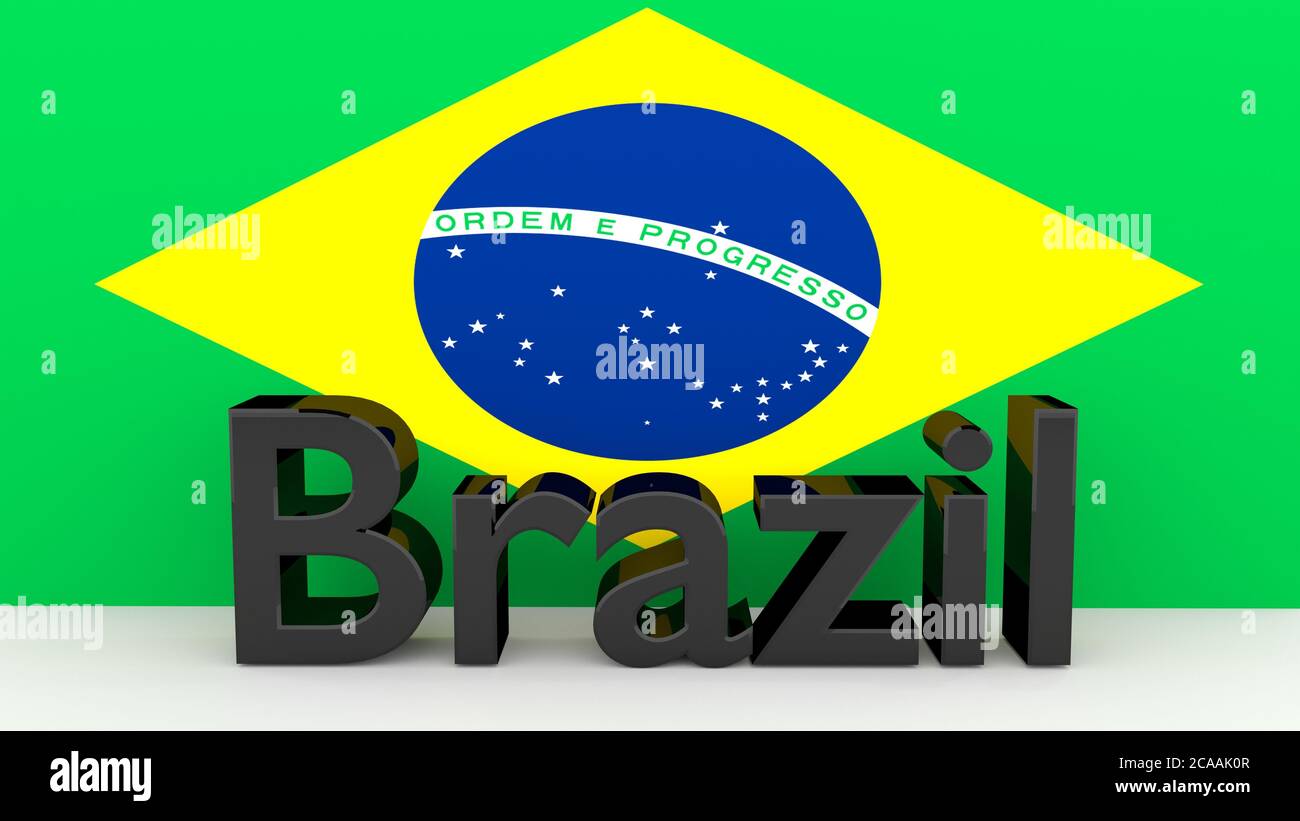 3d rendering illustration of the flag of Brazil with its name written ...