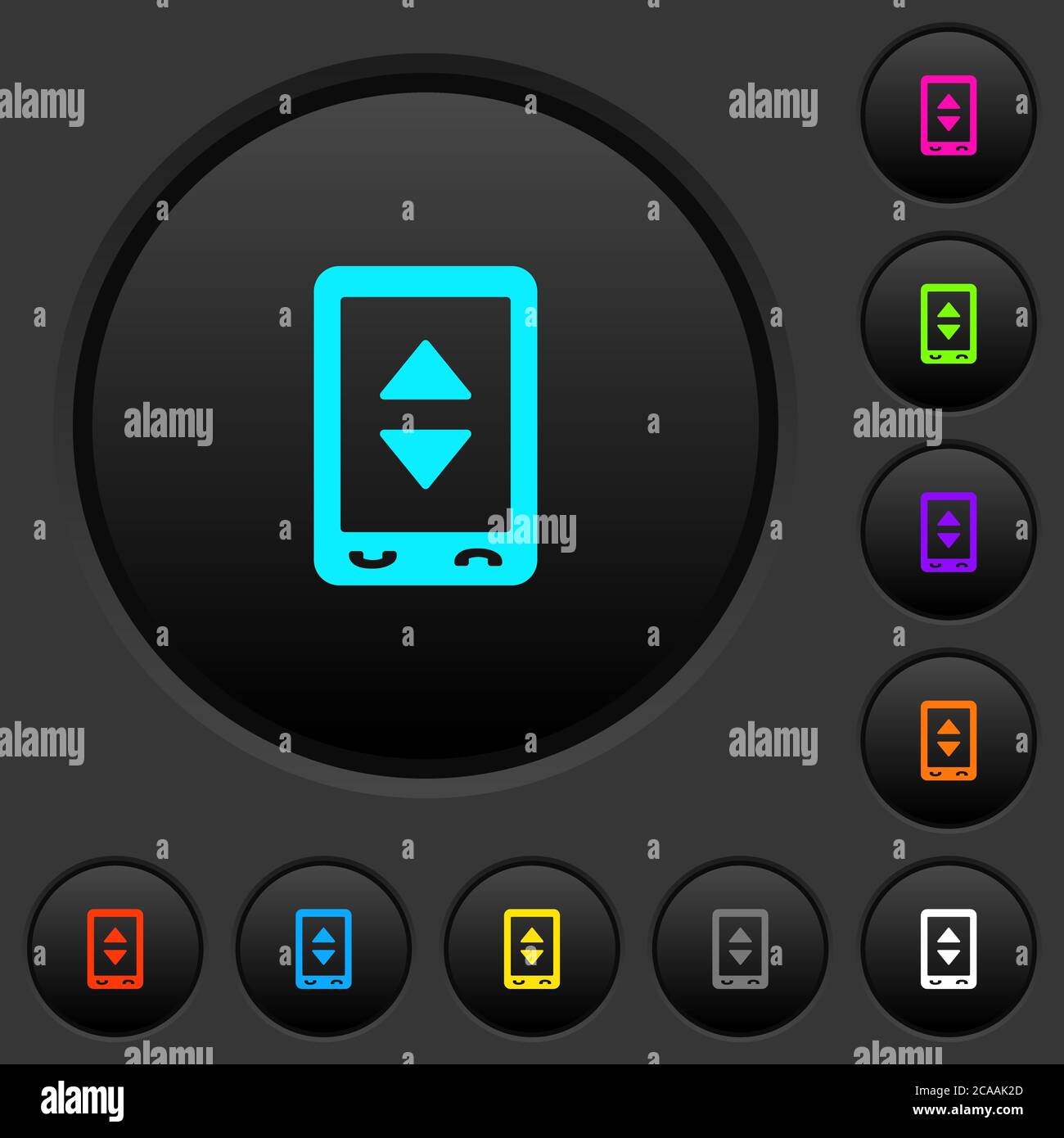 Mobile adjust settings dark push buttons with vivid color icons on dark ...