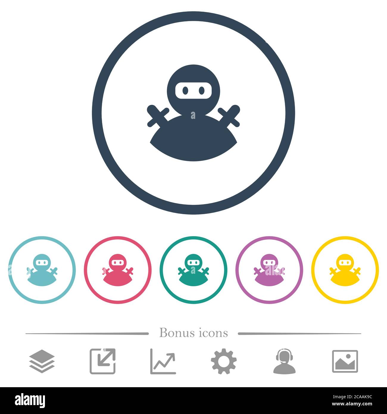 Ninja avatar flat color icons in round outlines. 6 bonus icons included ...
