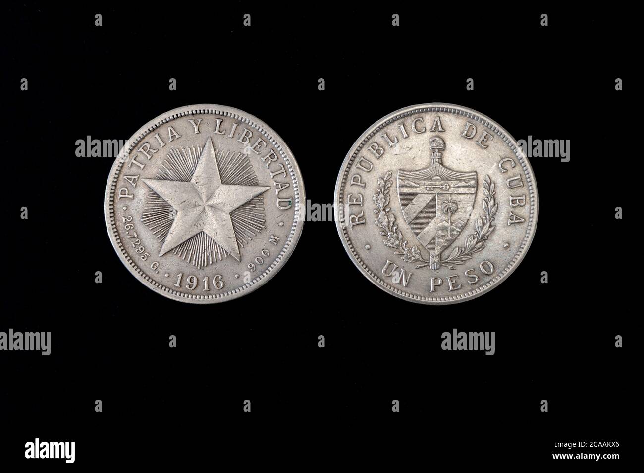 Cuba Cuban silver coin 1 one peso 1916, shield with designs flanked by ...