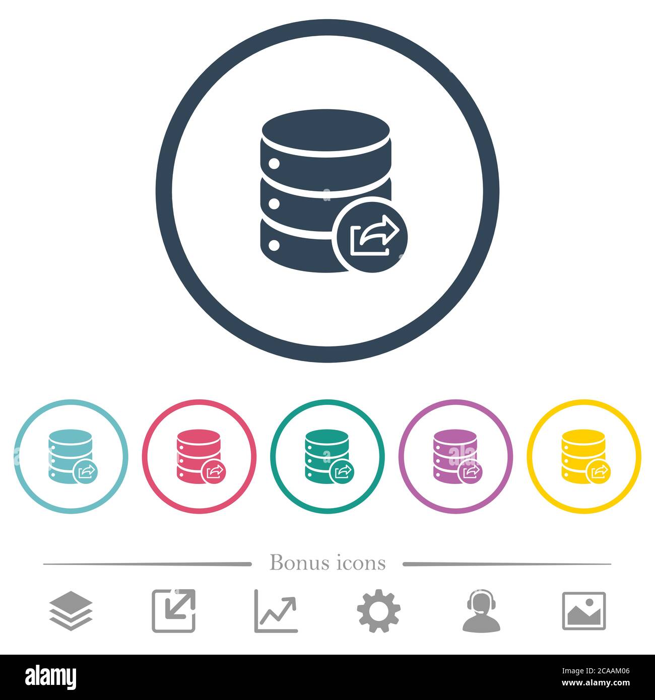 Export database flat color icons in round outlines. 6 bonus icons ...