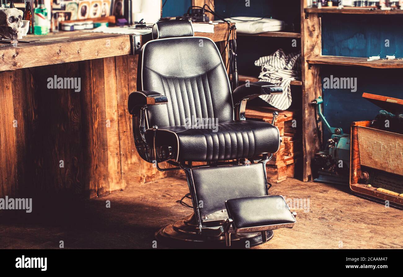Barber shop chair. Barbershop armchair, modern hairdresser and hair ...