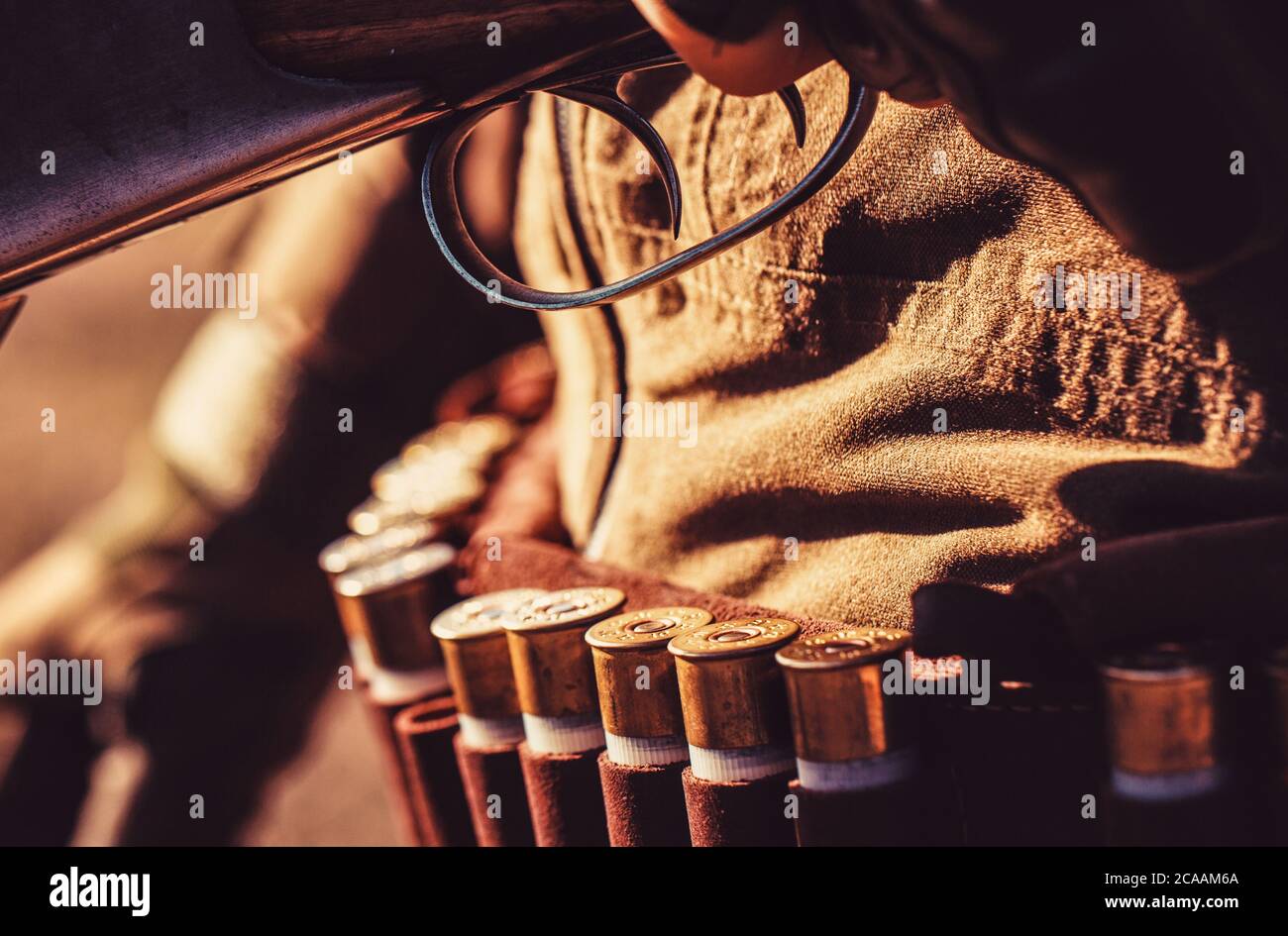 The man is on the hunt. Ammunition bullet. Male hunter ready to hunt ...