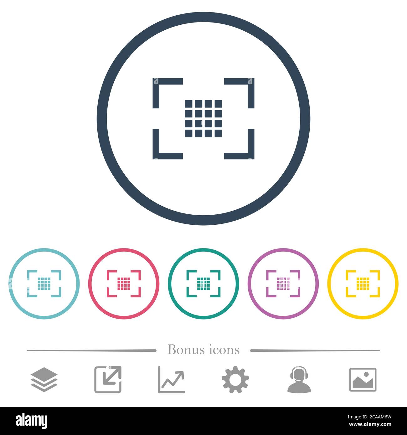 Camera sensor settings flat color icons in round outlines. 6 bonus ...