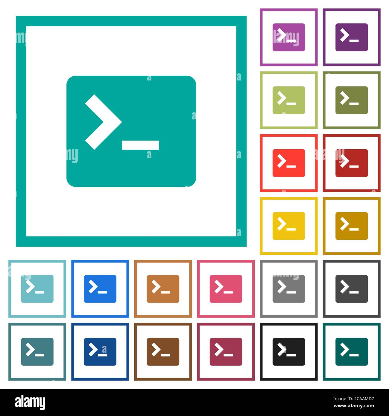 Command terminal flat color icons with quadrant frames on white ...