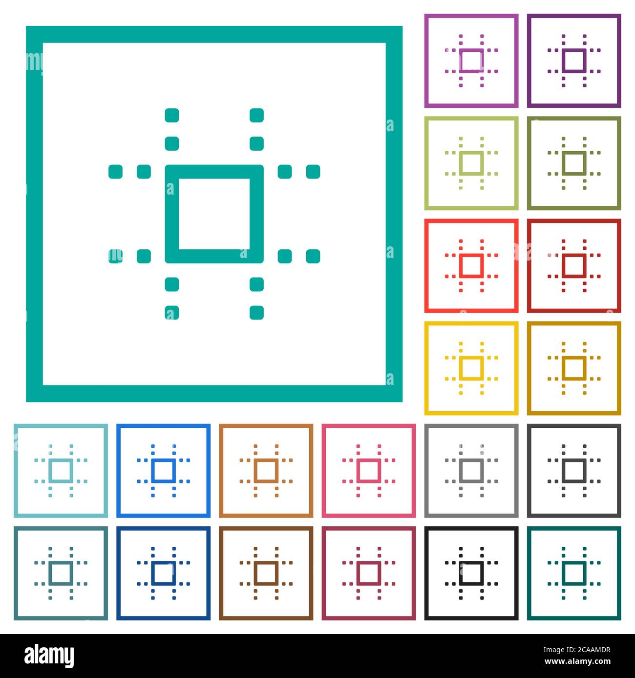 Snap to grid flat color icons with quadrant frames on white background ...