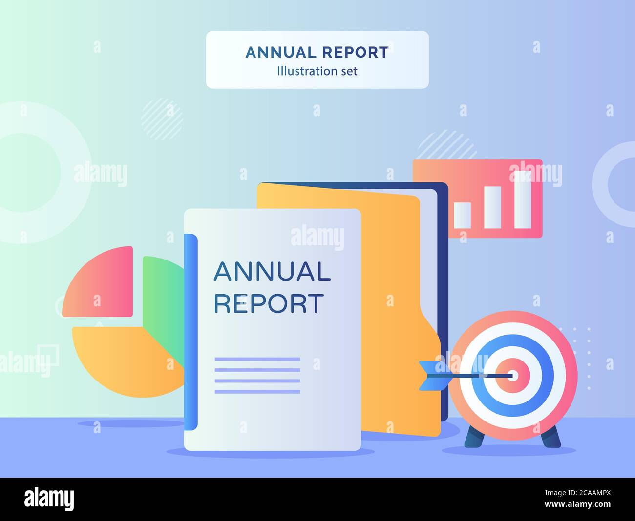Annual report illustration set background of target goal pie chart file ...