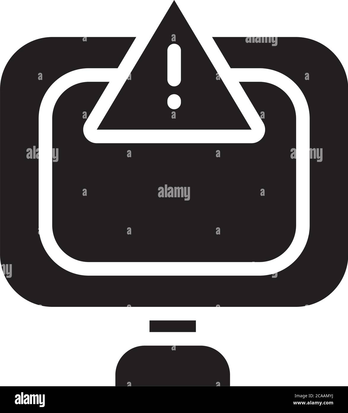 cyber security concept, computer with warning sign icon over white ...