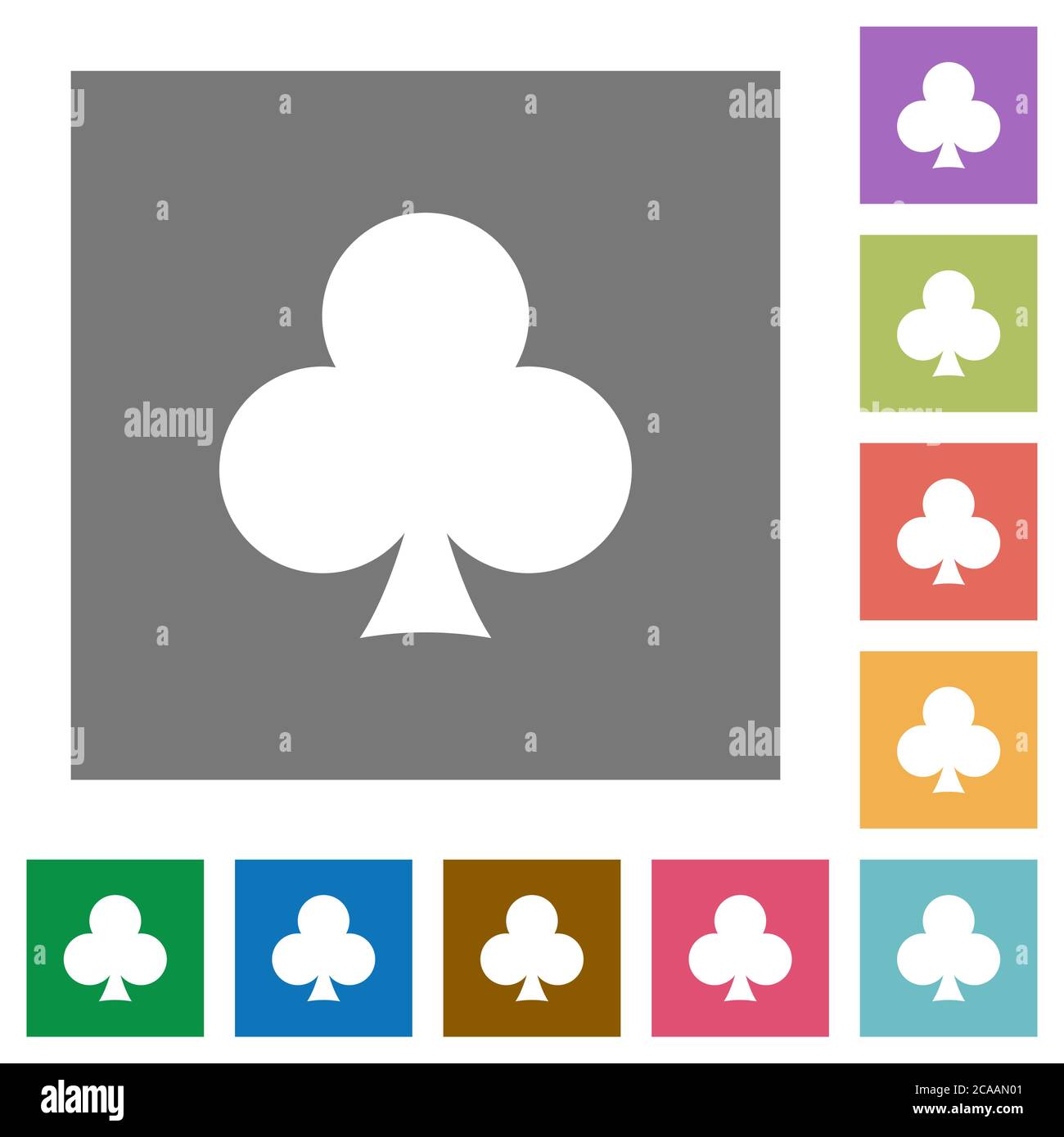 Club card symbol flat icons on simple color square backgrounds Stock ...