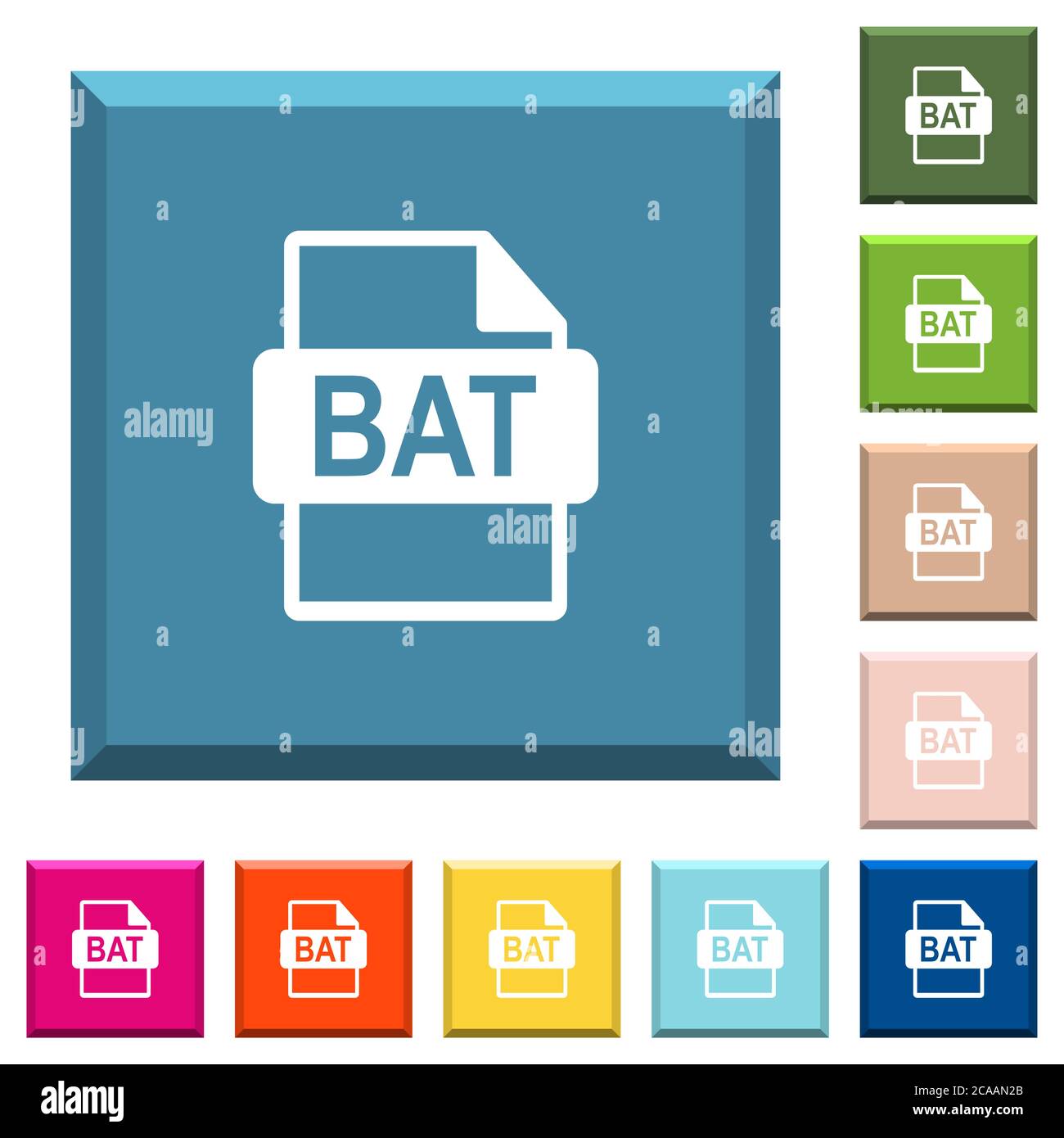 BAT file format white icons on edged square buttons in various trendy ...