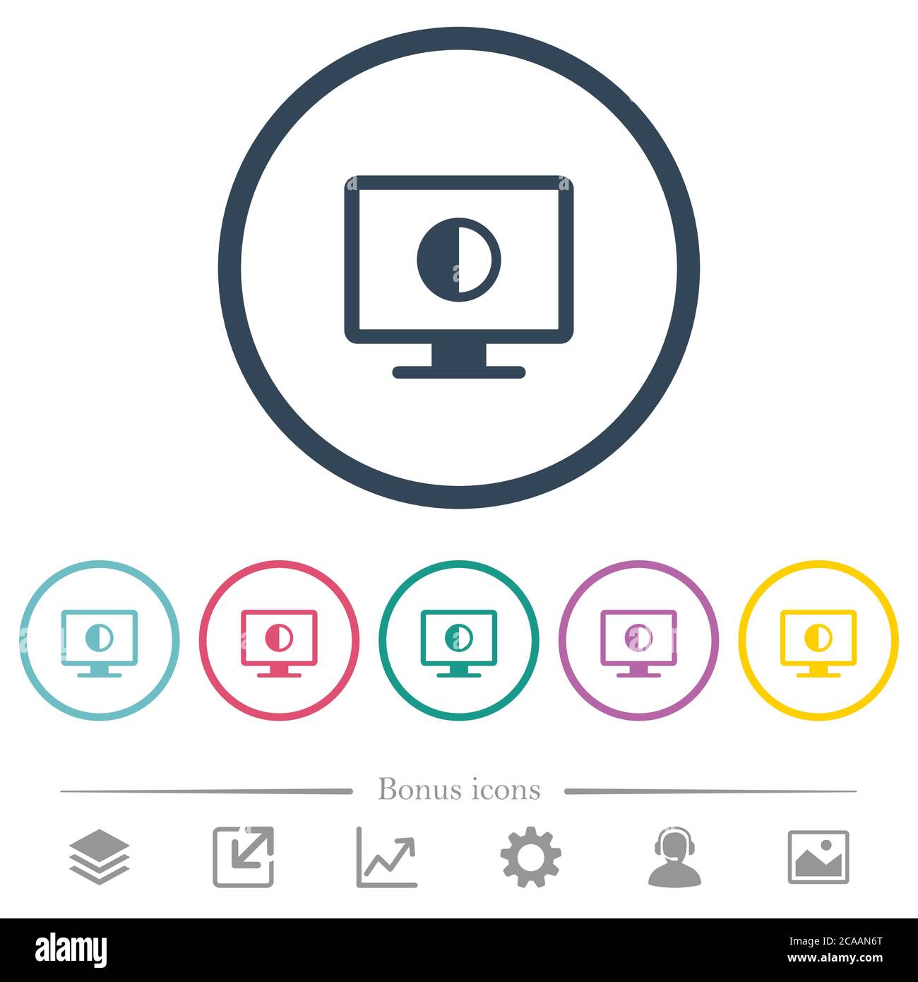 Adjust screen contrast flat color icons in round outlines. 6 bonus ...
