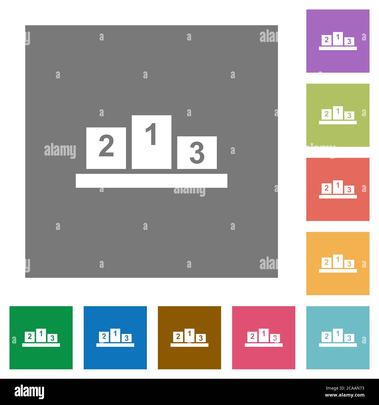 Winners podium with inside numbers flat icons on simple color square ...