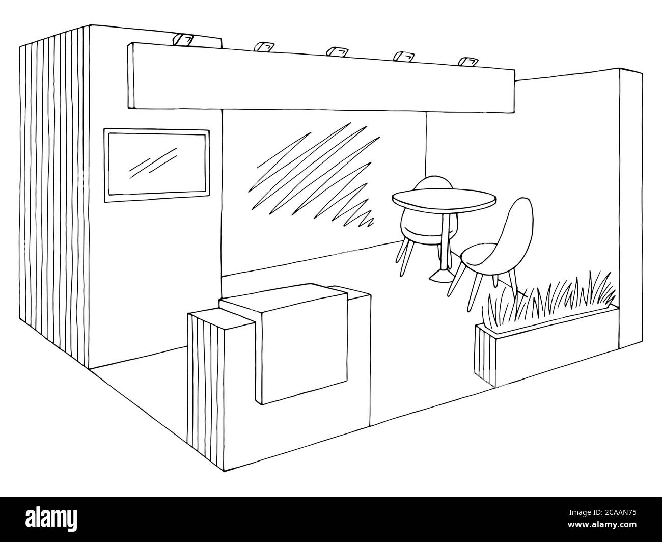 Exhibition stand graphic interior black white sketch illustration ...