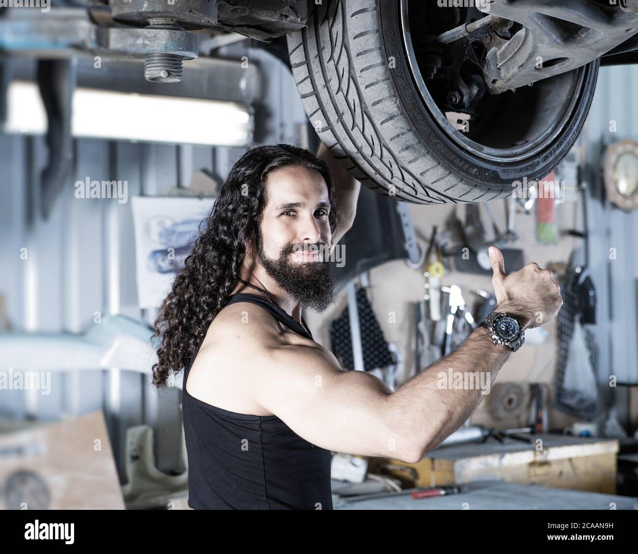 Service Station. Car tuning. Small family business concept Stock Photo ...