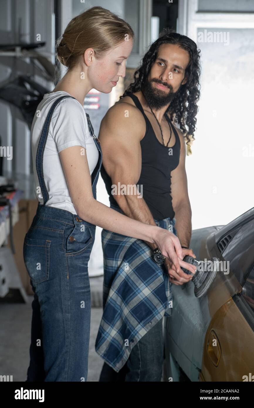 Service Station. Car tuning. Small family business concept Stock Photo ...