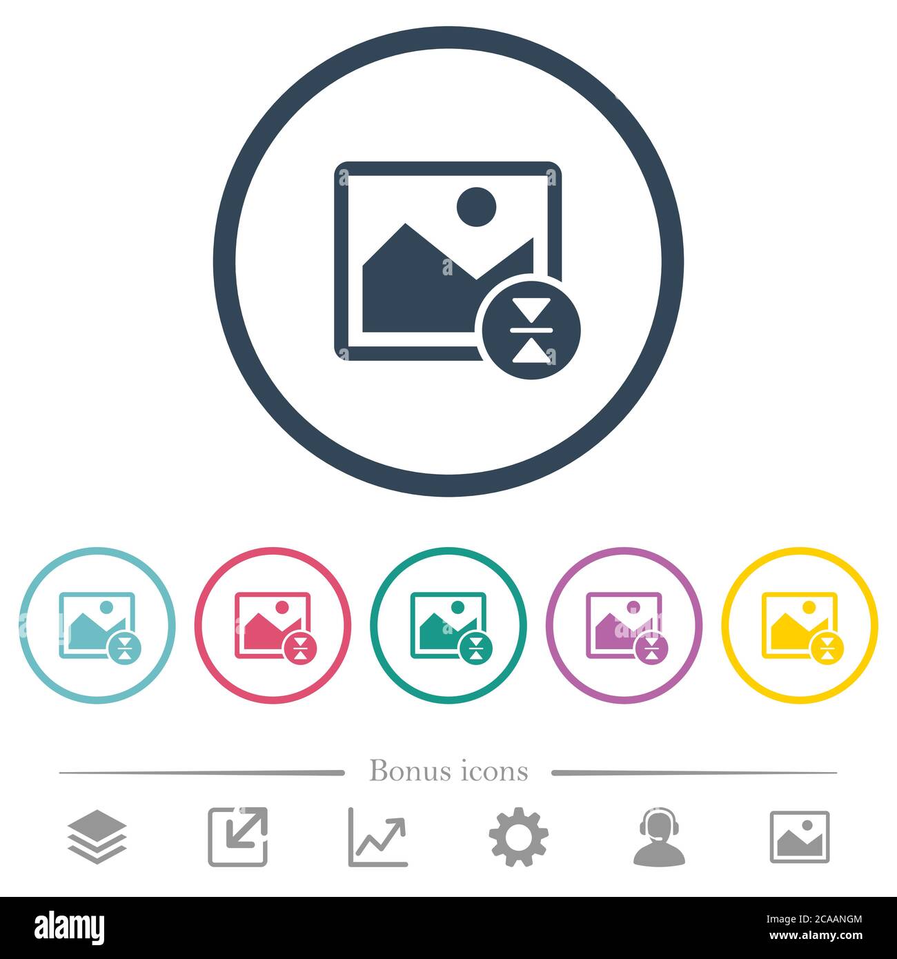 Vertically flip image flat color icons in round outlines. 6 bonus icons ...
