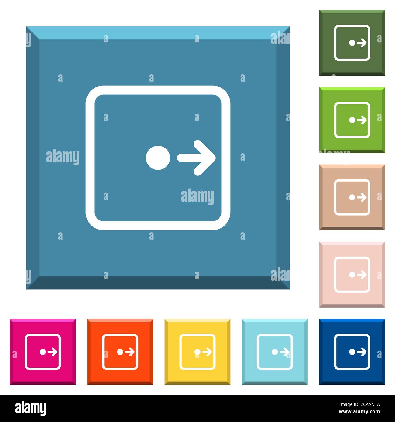 Move Object Right White Icons On Edged Square Buttons In Various Trendy Colors Stock Vector