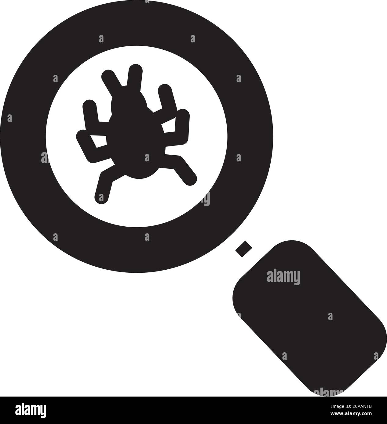 magnifying glass with bug icon over white background, silhouette style ...