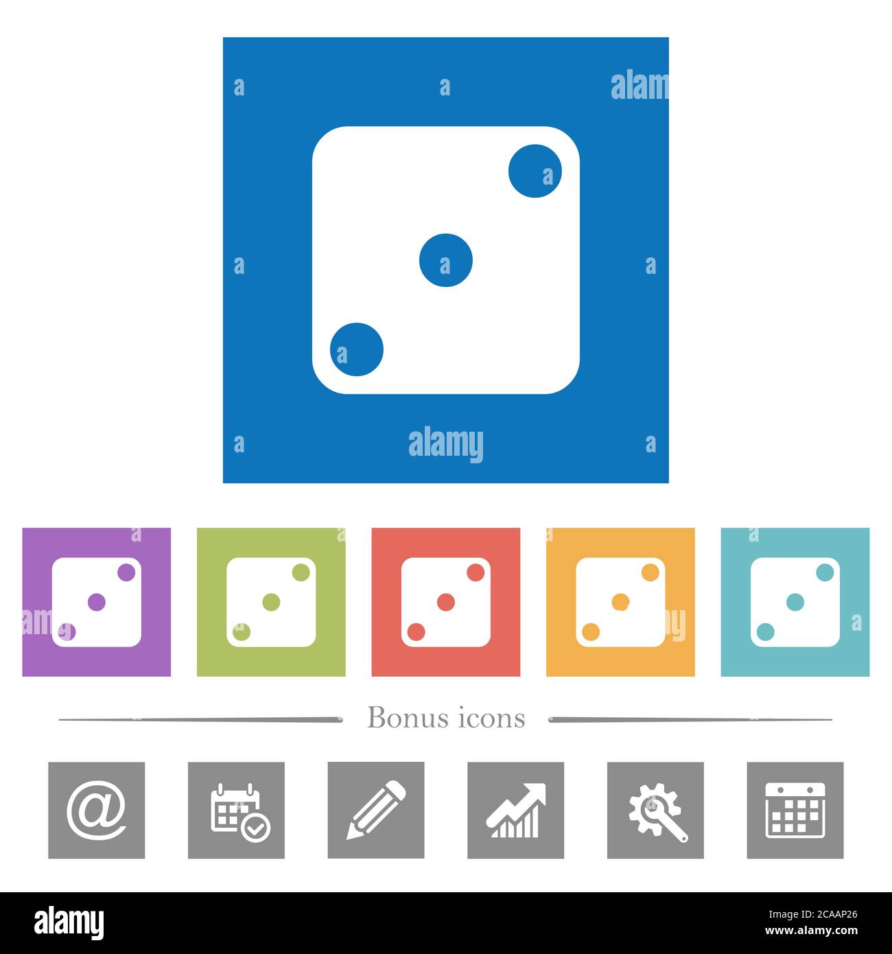Domino three flat white icons in square backgrounds. 6 bonus icons ...