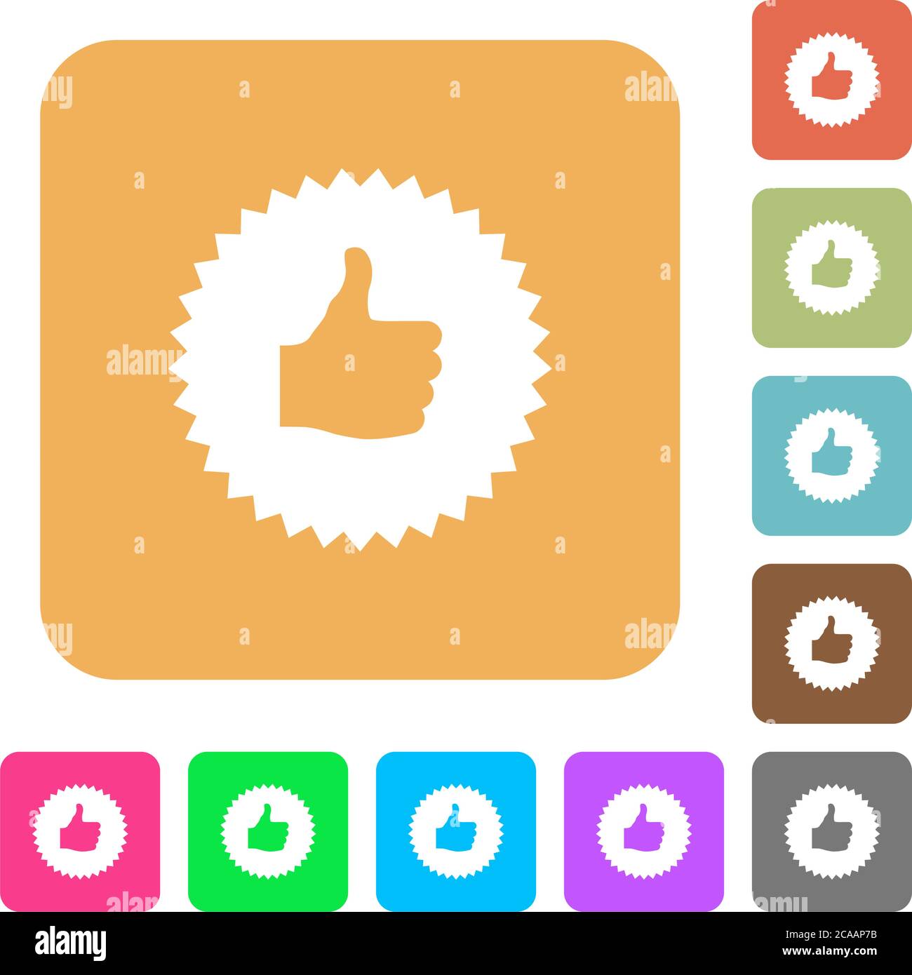 Thumbs up sticker flat icons on rounded square vivid color backgrounds ...