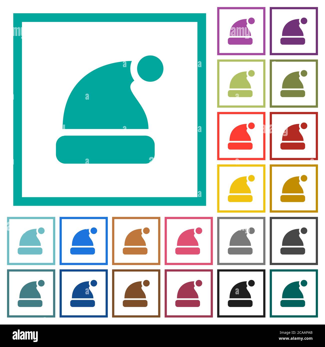 Santa hat flat color icons with quadrant frames on white background ...