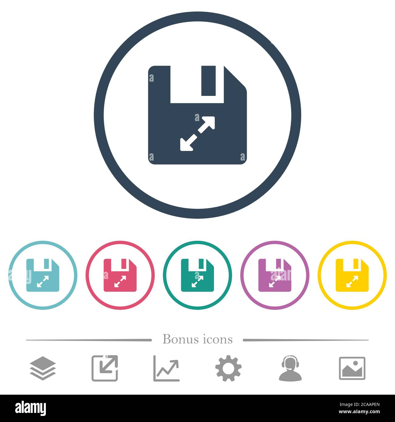 Uncompress file flat color icons in round outlines. 6 bonus icons ...