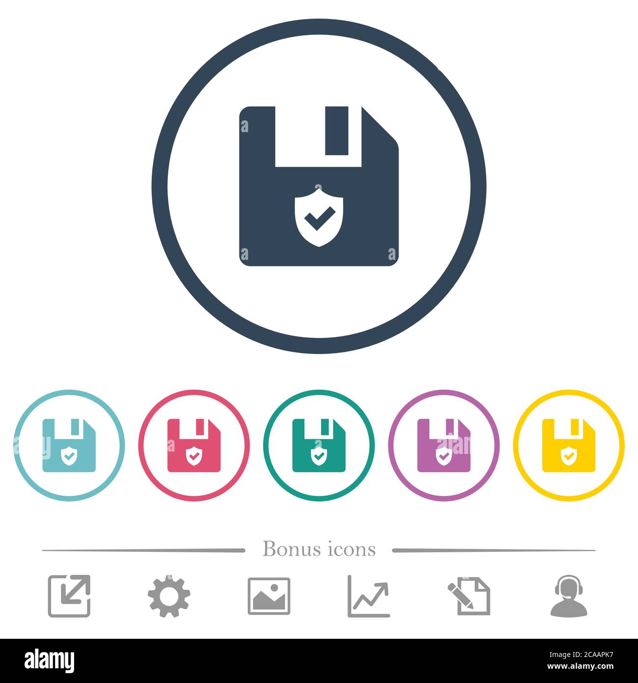 Protected file flat color icons in round outlines. 6 bonus icons ...
