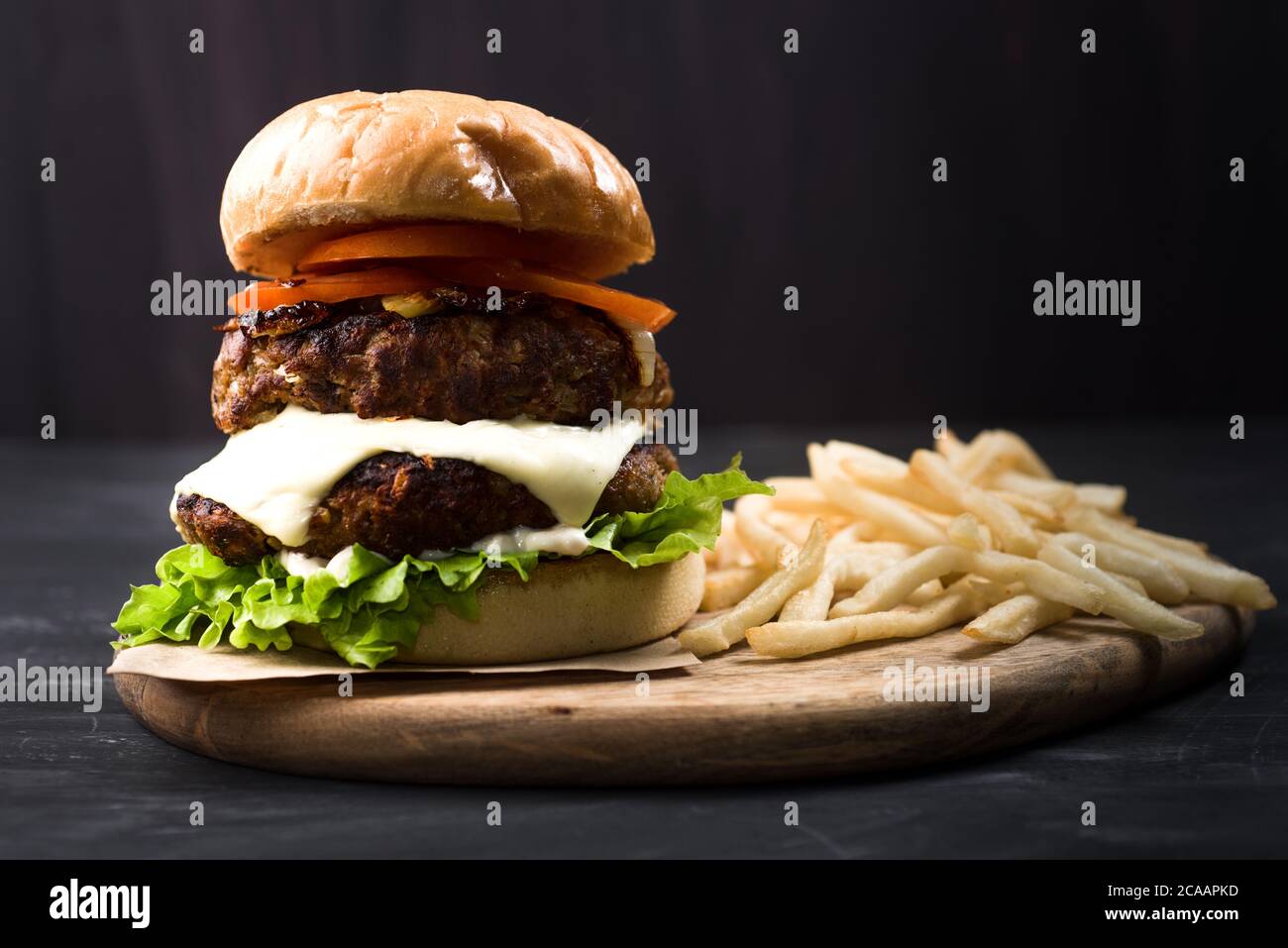 Homemade Burger sandwich with fries Stock Photo - Alamy