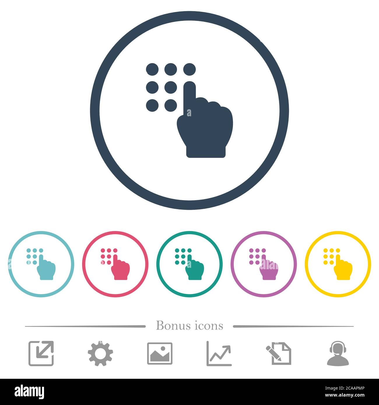 Typing security code flat color icons in round outlines. 6 bonus icons ...