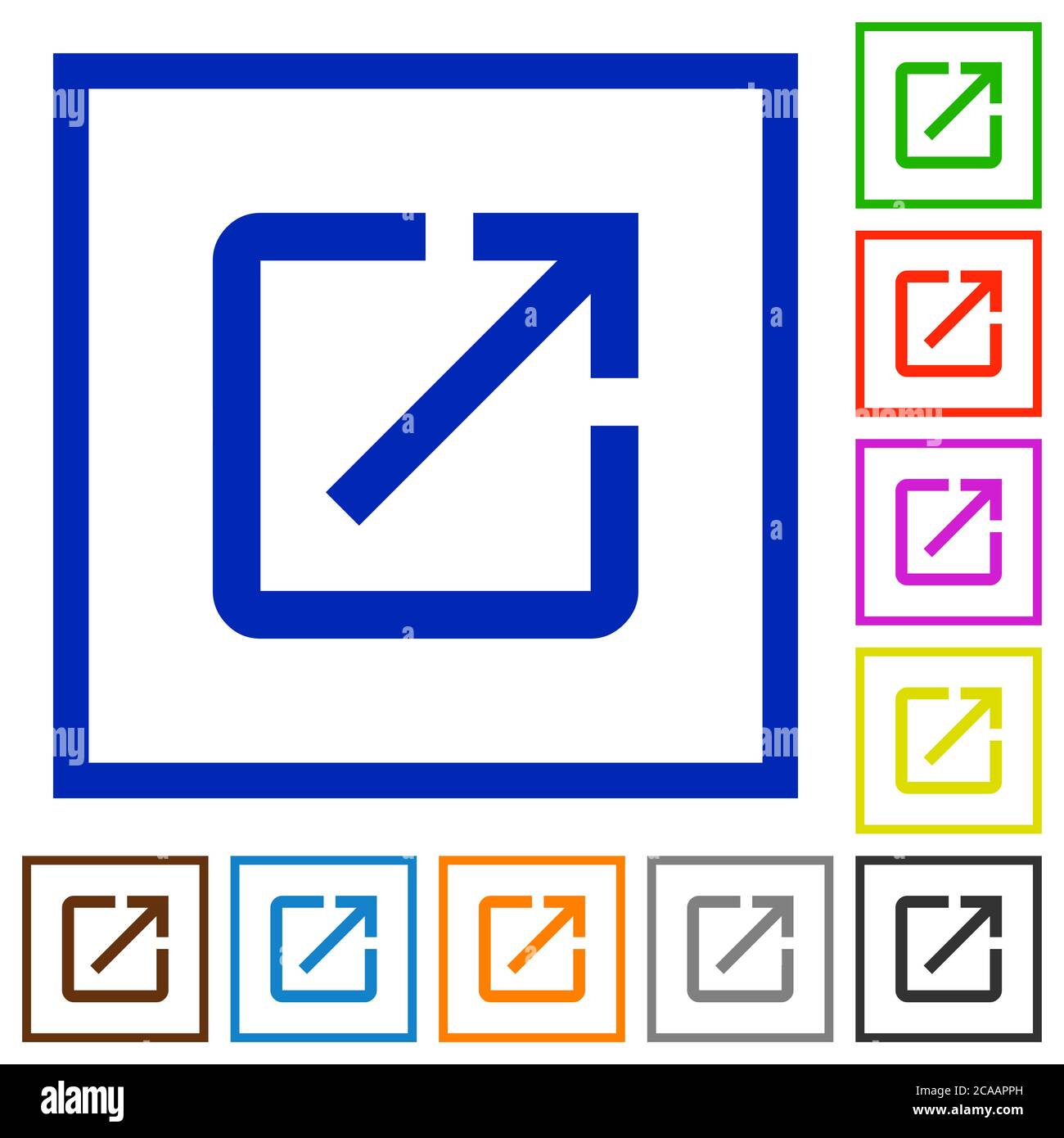 Launch application flat color icons in square frames on white ...